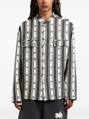 Palm Angels Monogram-print Striped Overshirt - Black