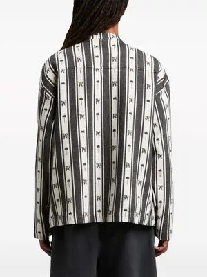 Palm Angels Monogram-print Striped Overshirt - Black