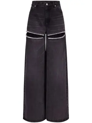 AREA Crystal-embellished Wide-leg Jeans - Black