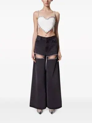 AREA Crystal-embellished Wide-leg Jeans - Black