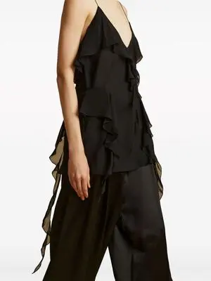 Khaite The Piet Ruffled Silk Top - Black