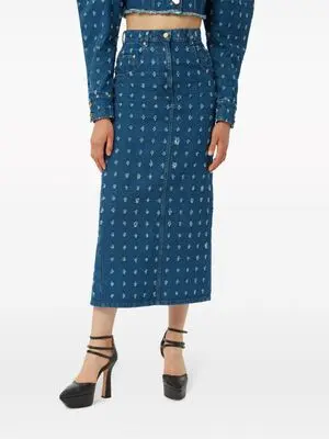 Nina Ricci Distressed Denim Midi Skirt