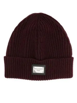 Dolce & Gabbana Logo-plaque Ribbed Beanie - Purple