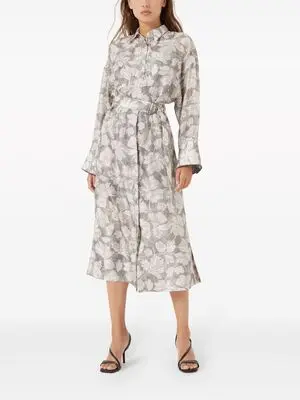 Brunello Cucinelli Leaf-print Belted Midi Dress