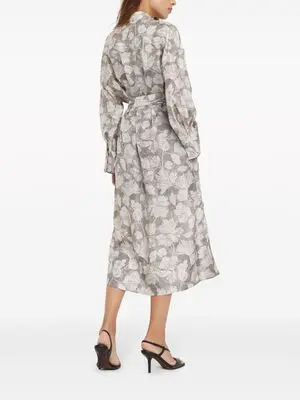 Brunello Cucinelli Leaf-print Belted Midi Dress
