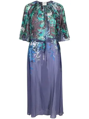 FORTE_FORTE Floral-print Pleated Midi Dress - Purple