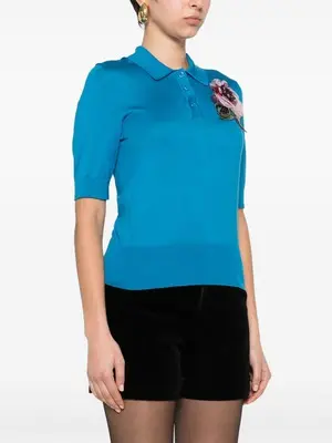 Dolce & Gabbana Floral-appliqué Knit Polo Shirt