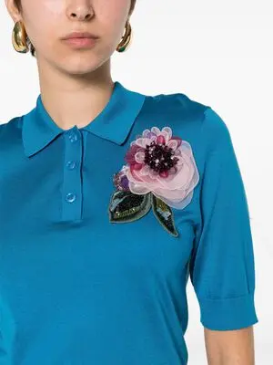 Dolce & Gabbana Floral-appliqué Knit Polo Shirt