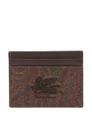 Etro Logo-embroidered Cotton-blend Cardholder - Brown