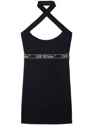 Off-White Logo-waistband Criss-cross Straps Minidress - Black