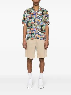 Rhude Postal Card-print Bowling Shirt - Blue
