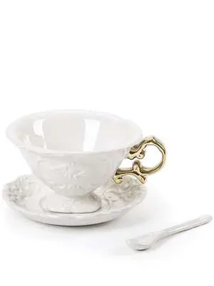 SELETTI Wares Embossed-baroque Tea Cups - White