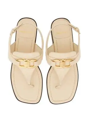 FERRAGAMO Gancini-buckle Leather Sandals - White