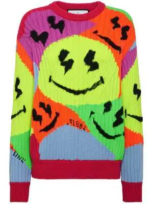 Philipp Plein Smile Intarsia Ribbed-knit Jumper - Green