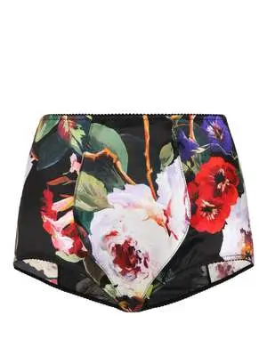 Dolce & Gabbana Floral-print Silk Blend Briefs - Black