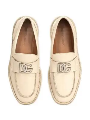 Dolce & Gabbana Logo-plaque Leather Loafers - Neutrals