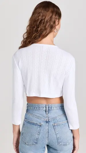 COUCOU Cropped Pointelle Cardigan