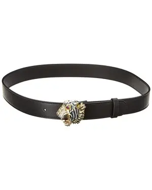 Gucci Gucci Tiger Head Leather Belt - Black