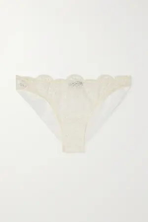 I.D. Sarrieri Net Sustain Tubereuse Blanche Scalloped Embroidered Tulle Brazilian Briefs - Cream