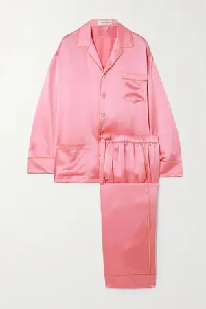 Olivia Von Halle Yves Piped Silk-satin Pajamas