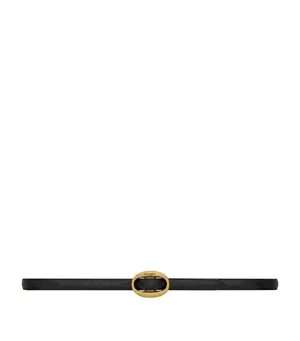 Saint Laurent Leather Croc-embossed Belt - Black