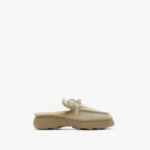 Burberry Suede And Shearling Stony Mules Clay