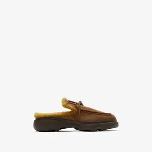 Burberry Suede And Shearling Stony Mules Wood