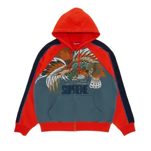 Supreme Falcon Raglan Zip Up Hooded Sweatshirt - Blue