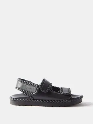 Bottega Veneta Bottega Veneta - Jack Braided-trim Leather Sandals - Womens - Dark Grey - 38 EU/IT - Dark Grey