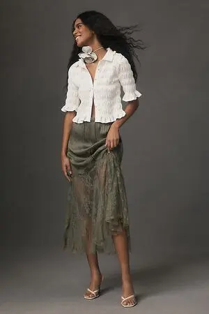 Maeve Smocked Button-front Top - Vanilla