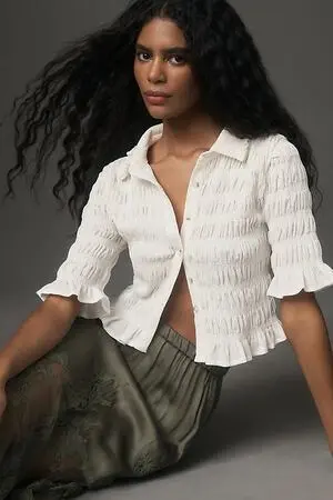 Maeve Smocked Button-front Top - Vanilla