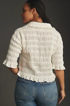 Maeve Smocked Button-front Top - Vanilla