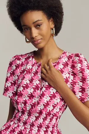 THE SOMERSET COLLECTION BY ANTHROPOLOGIE Printed Blouse With Smocked Waist - Medium Pink