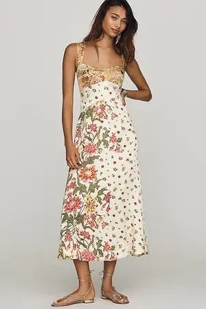 Maeve Sleeveless Slip Midi Dress - Yellow Pattern