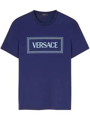 Versace 90s Logo Embroidered T-shirt - Blue