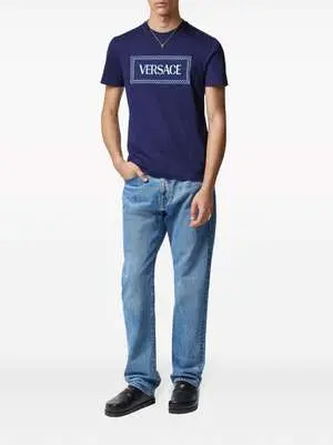 Versace 90s Logo Embroidered T-shirt - Blue