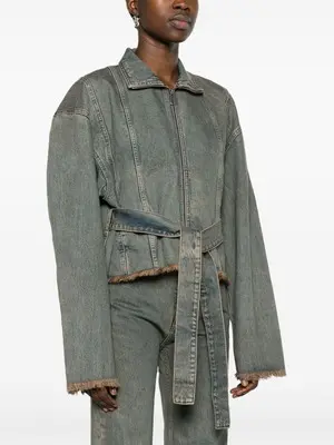 JADE CROPPER Belted Denim Jacket