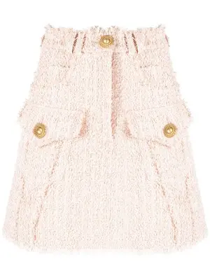 Balmain Frayed Tweed Miniskirt - Neutrals