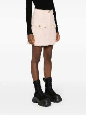 Balmain Frayed Tweed Miniskirt - Neutrals