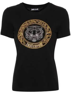 Just Cavalli Rhinestone-embellished Logo T-shirt - Black