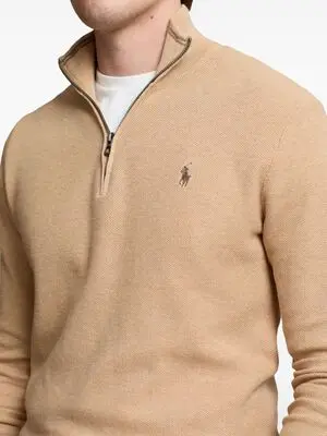 Polo Ralph Lauren Quarter-zip Embroidered Logo Jumper - Neutrals