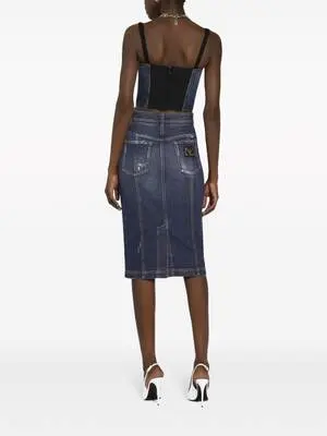 Dolce & Gabbana Logo Plaque Denim Crop Top - Blue