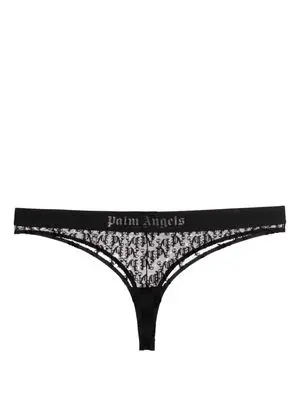 Palm Angels Monogram-motif Lace Thong - Black