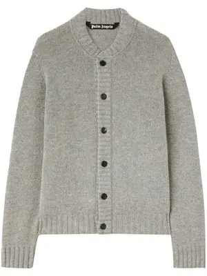 Palm Angels Curved-logo Wool-blend Cardigan - Grey