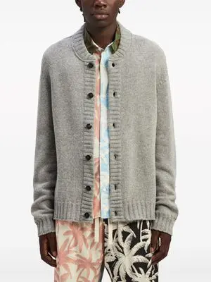 Palm Angels Curved-logo Wool-blend Cardigan - Grey