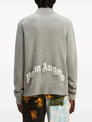 Palm Angels Curved-logo Wool-blend Cardigan - Grey