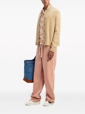Palm Angels Curved-logo Wool-blend Cardigan - Neutrals