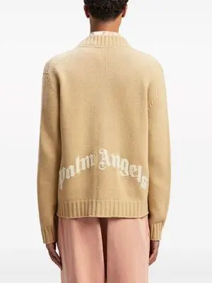 Palm Angels Curved-logo Wool-blend Cardigan - Neutrals