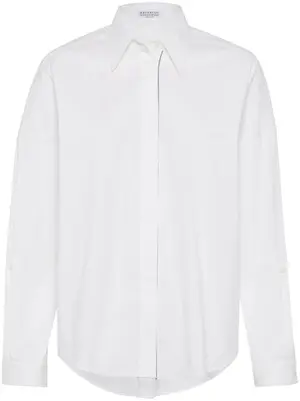 Brunello Cucinelli Bead-embellished Cotton Blend Shirt - White