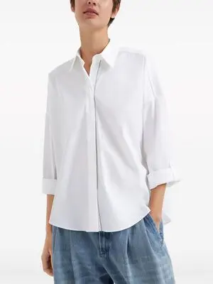 Brunello Cucinelli Bead-embellished Cotton Blend Shirt - White
